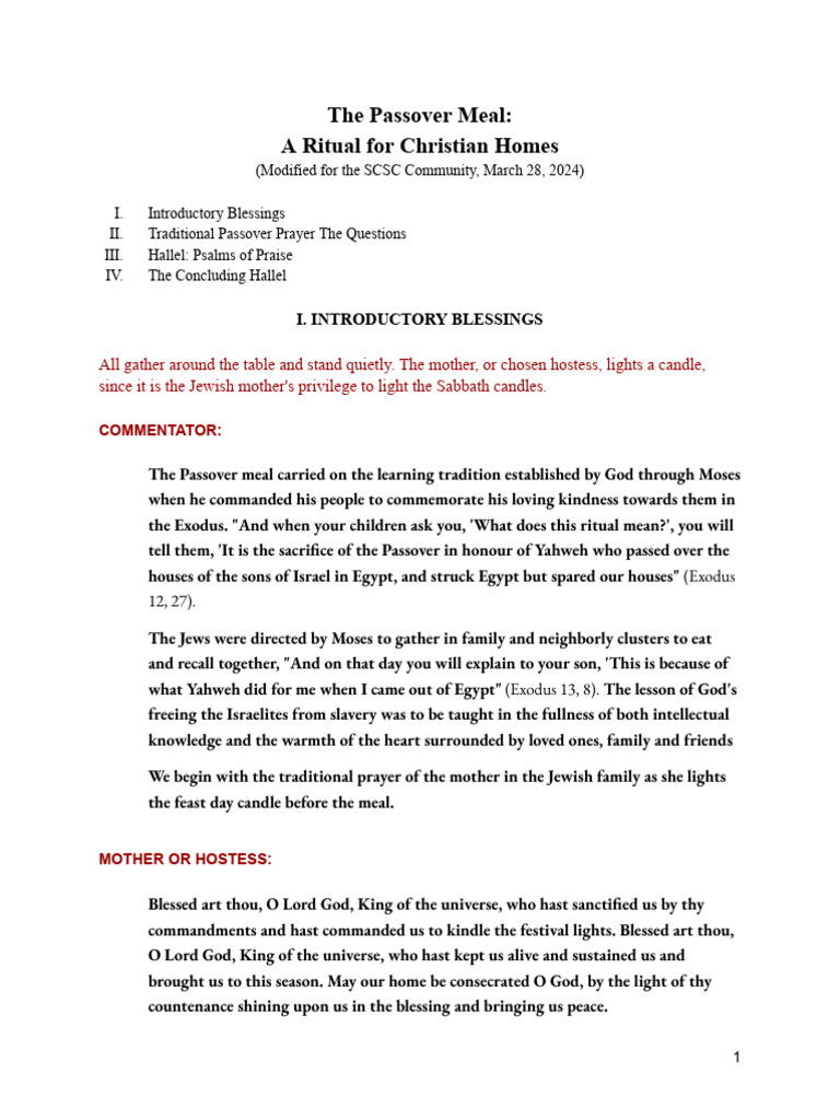 Christian Passover Meal Guide | PDF | Passover | Passover Seder
