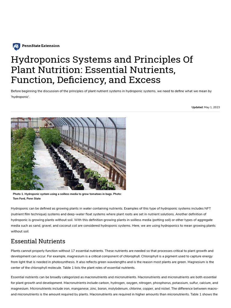 Hydroponics Systems and Principles Of Plant Nutrition Essential ...