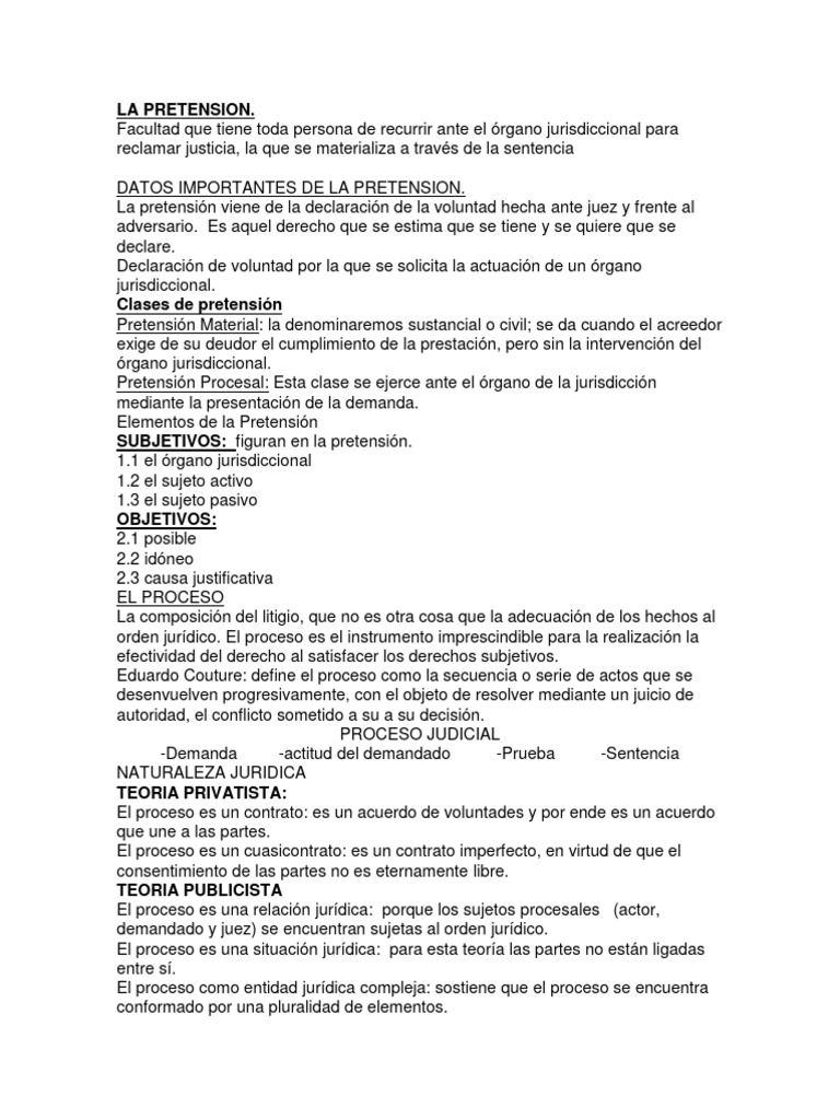 Clases y Elementos de la Pretensión Jurídica | PDF | Jurisdicción | Ley ...