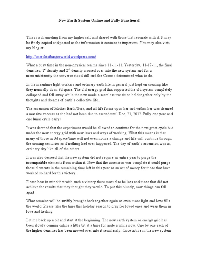 New Earth System Online and Fully Functional! | PDF | Holography | Earth