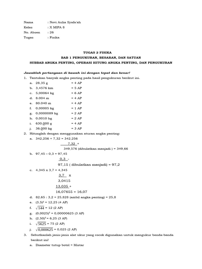 Tugas Fisika: Pengukuran dan Angka Penting | PDF