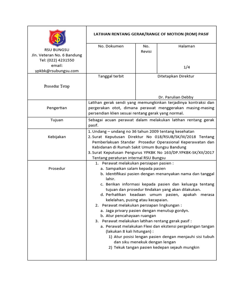 Spo Latihan Rentang Gerakrange of Motion (Rom) Pasif | PDF
