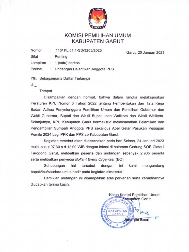 SD No.113 - Undangan Pelantikan Anggota PPS | PDF