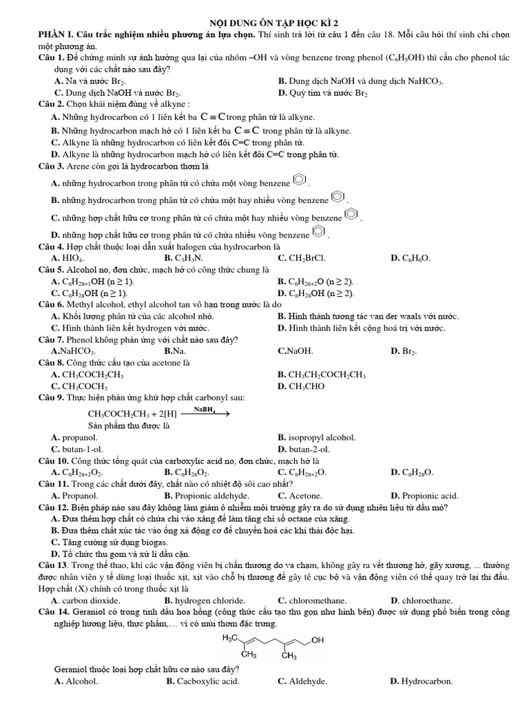 HÓA 11 - TN - ĐỀ CƯƠNG ÔN TẬP CUỐI HK2 - NH 2023 - 2024 | PDF