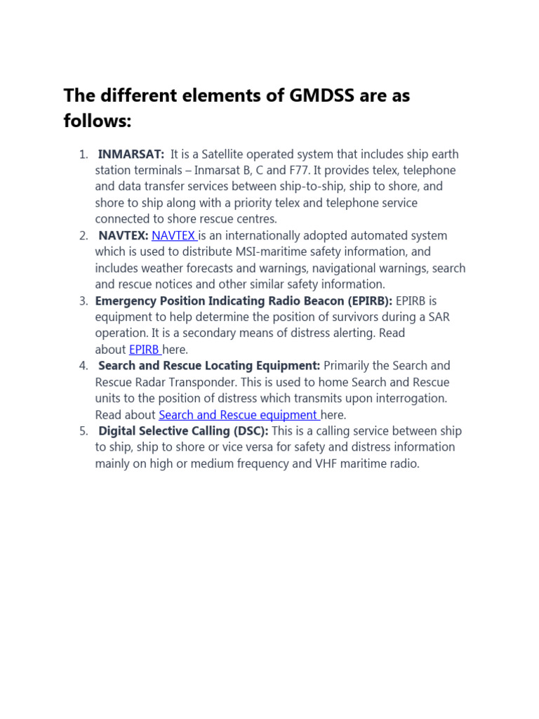 The Different Elements of GMDSS Are As Follows | PDF