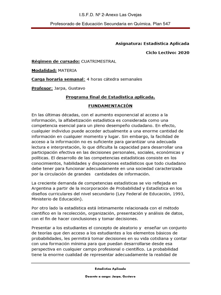 Estadistica Aplicada - Final 2020 | Descargar gratis PDF | Estadísticas