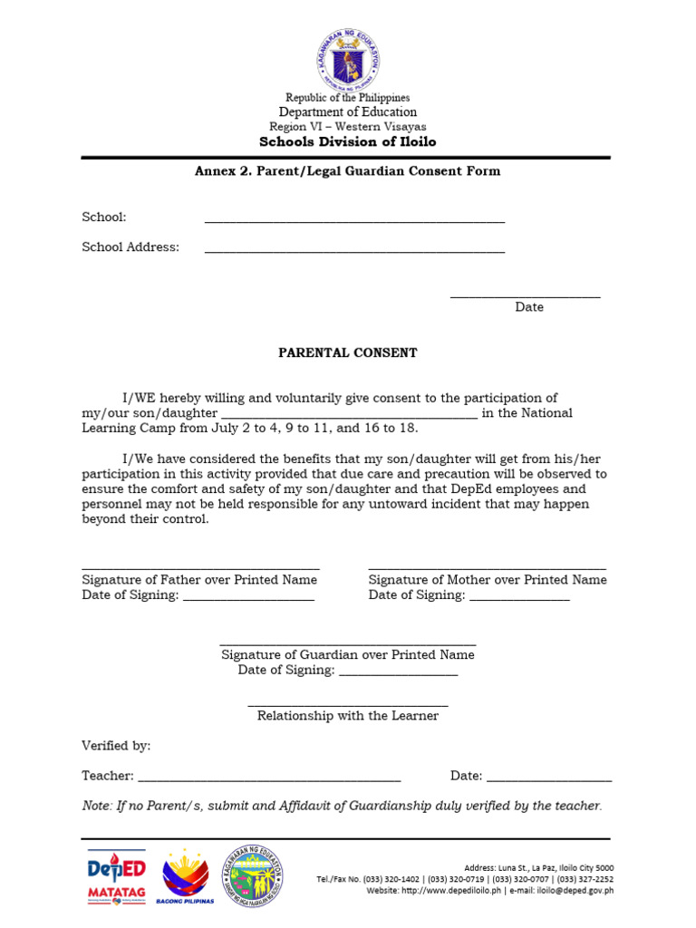 Parent Consent Form for Learning Camp | PDF