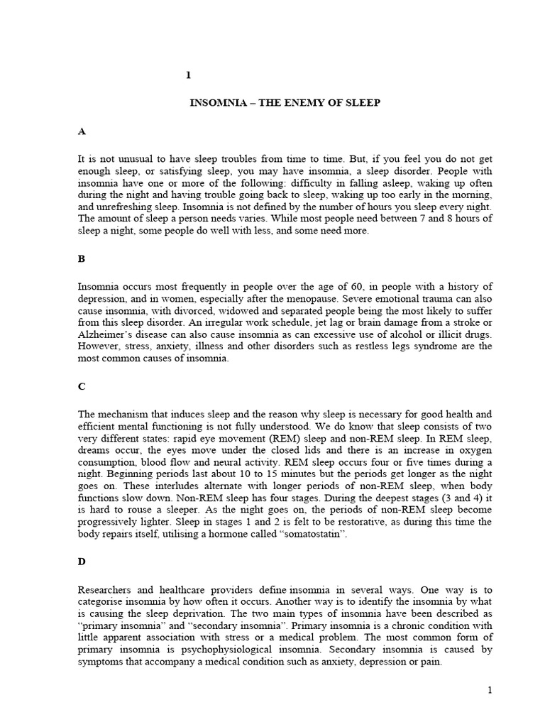 Reading Mid-Term Test | PDF | Sleep | Insomnia