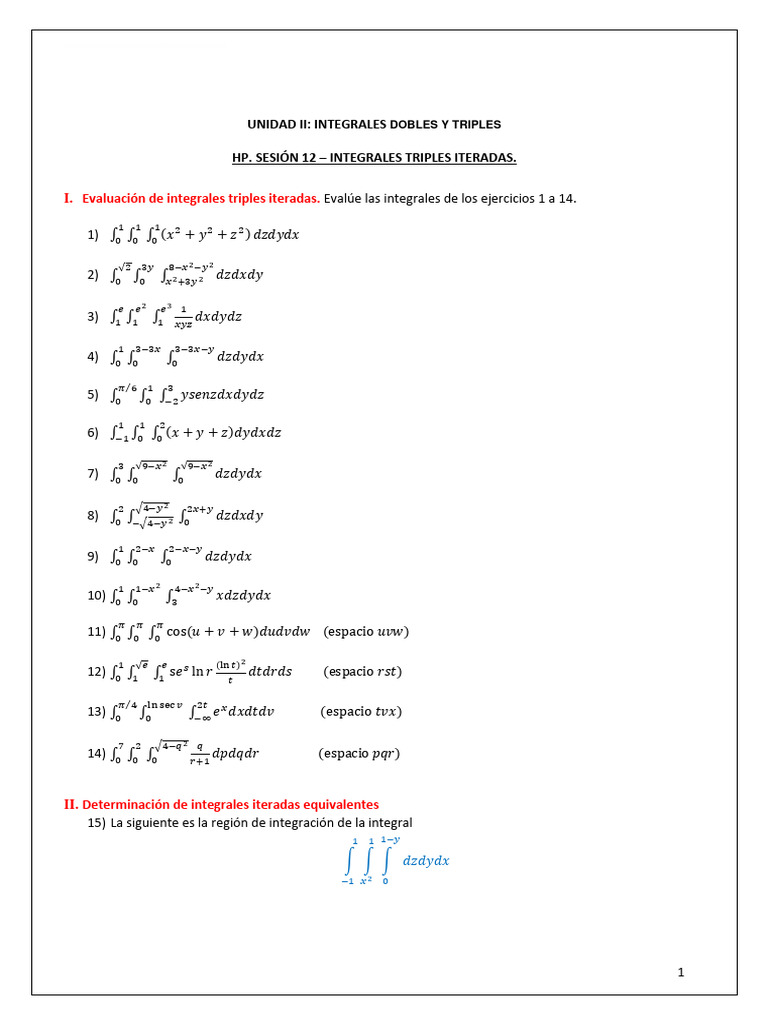 Practica Integrales Triples Iteradas | PDF | Integral | Análisis matemático