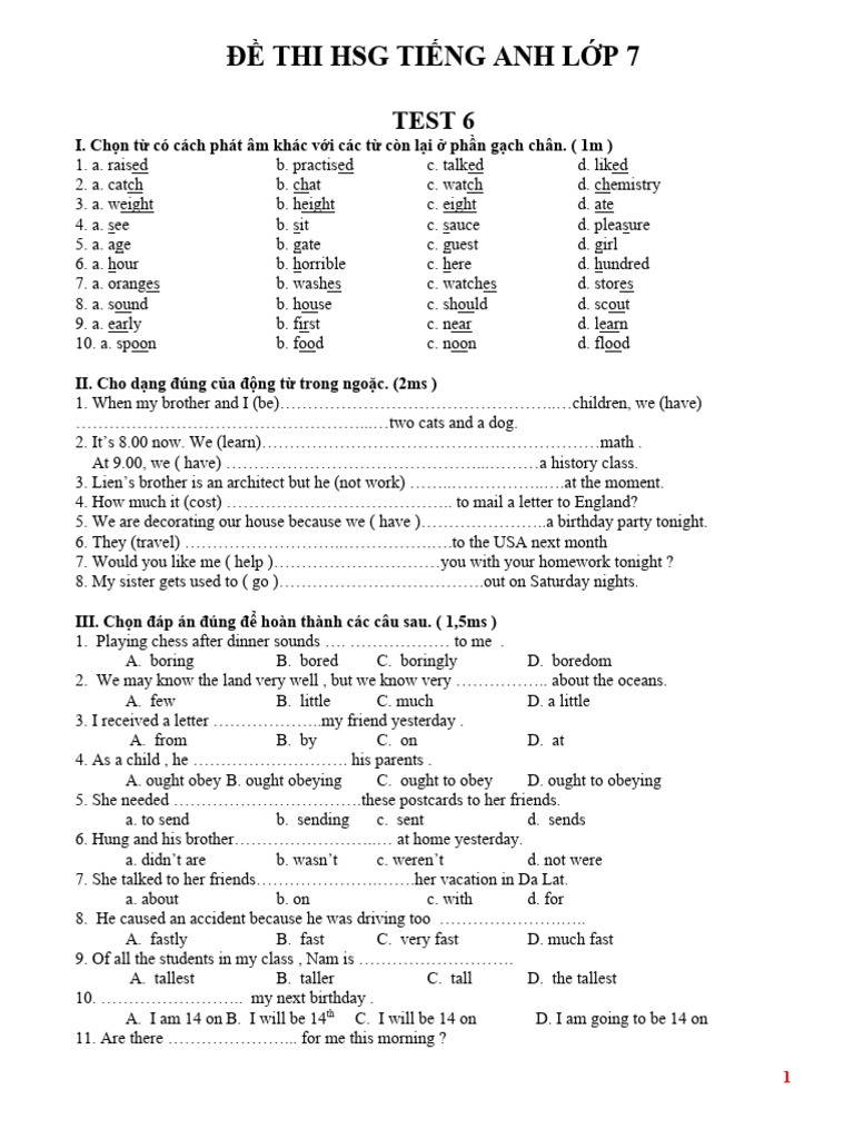 Lop 7 de HSG Tieng Anh | PDF