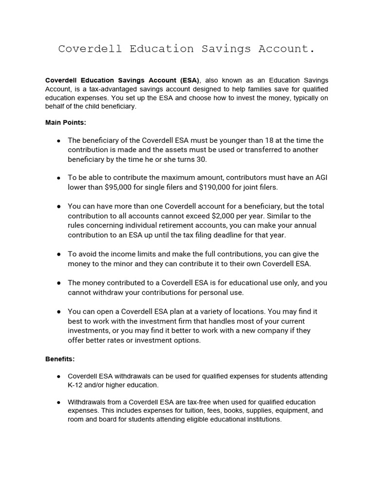 Coverdell Education Savings Account | PDF | Taxes | Government Finances