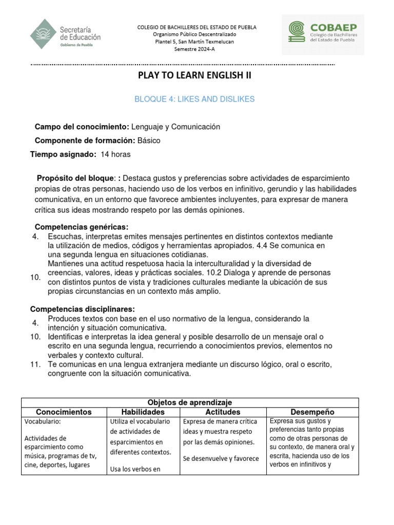 Syllabus IV 2024-A - 0 | PDF | Segundo lenguaje