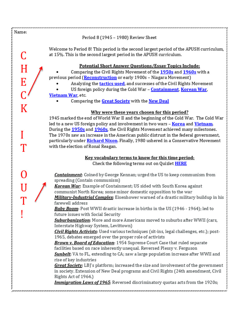 APUSH 2022 Extra Credit Period-8-1945 - 1980-Review-Sheet | PDF ...