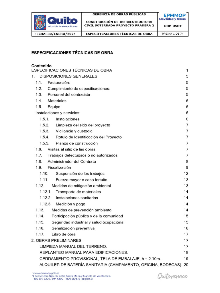 Especificaciones Técnicas de Obra | PDF | Ingeniero civil | Contratista general