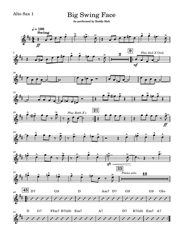 Big Swing Face - Alto Sax 1 | Download Free PDF | Jazz | Saxophone