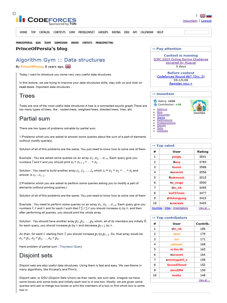 Algorithm Gym - Data Structures - Codeforces | PDF | Namespace | Algorithms Algorithm Gym - Data Structures - Codeforces | PDF | Namespace | Algorithms