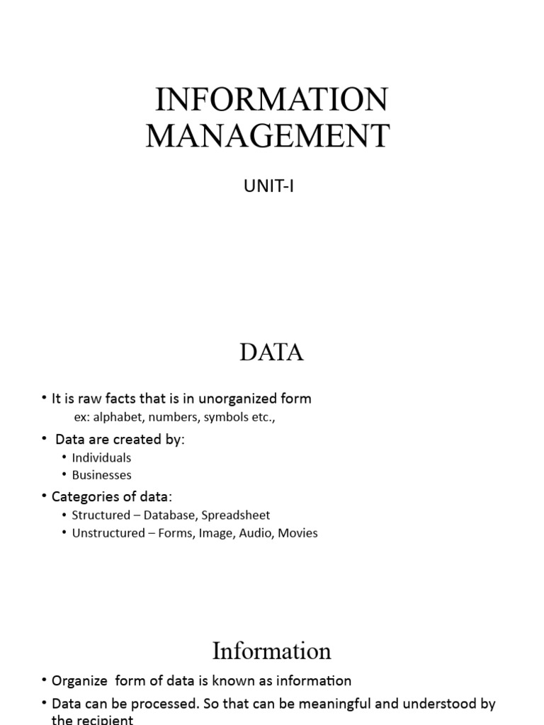 IM Unit 1 | PDF | Records Management | Information