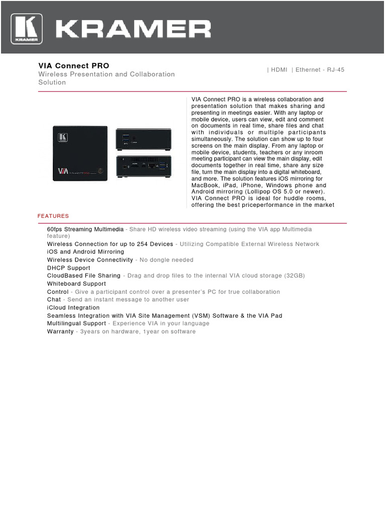 VIA Connect PRO Datasheet | PDF | Ios | Hdmi