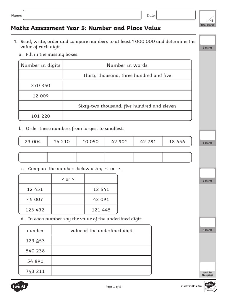 Number and Place Value Test | PDF | Planets | Mercury (Planet)