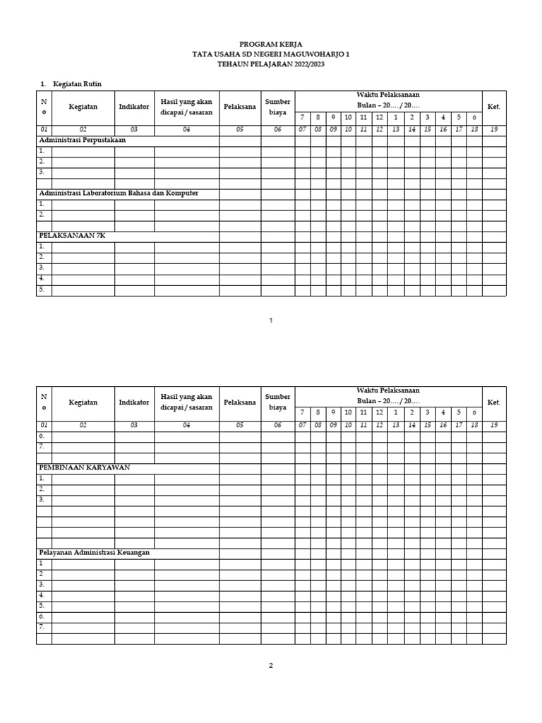 Program Kerja TU Checklist | PDF