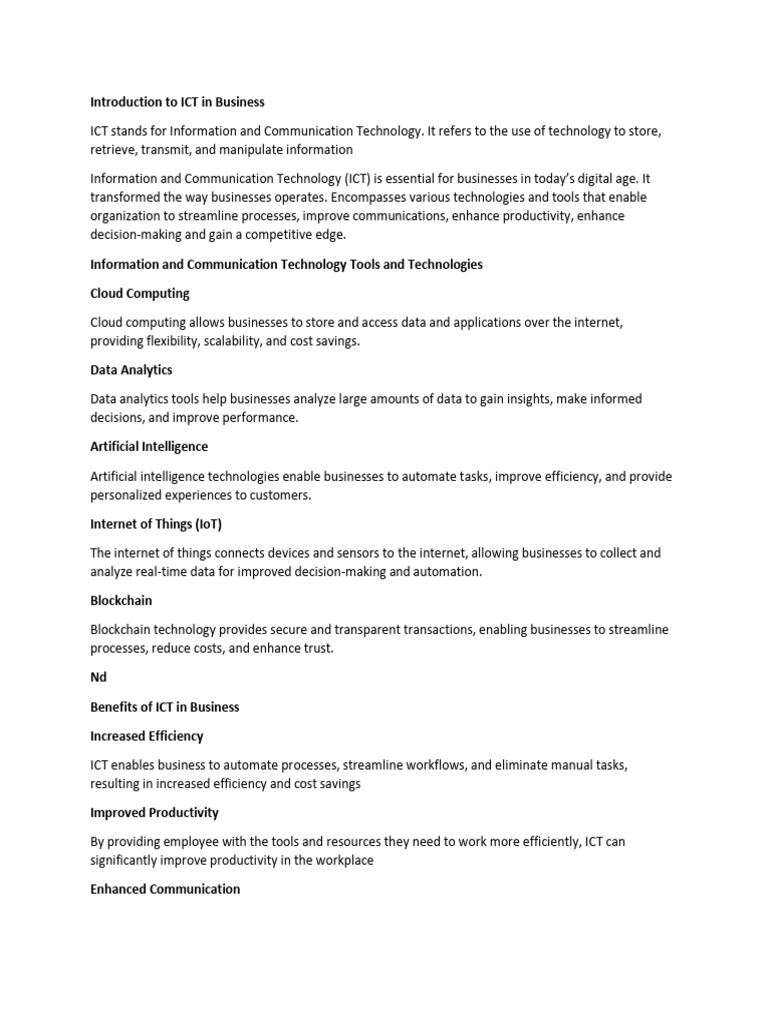 Introduction to ICT in Business | PDF | Information Technology ...