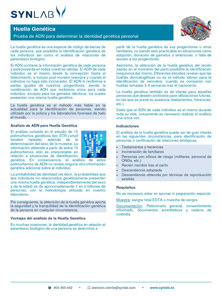 Huella Genetica HojaProducto | PDF | Perfiles de ADN | Adn