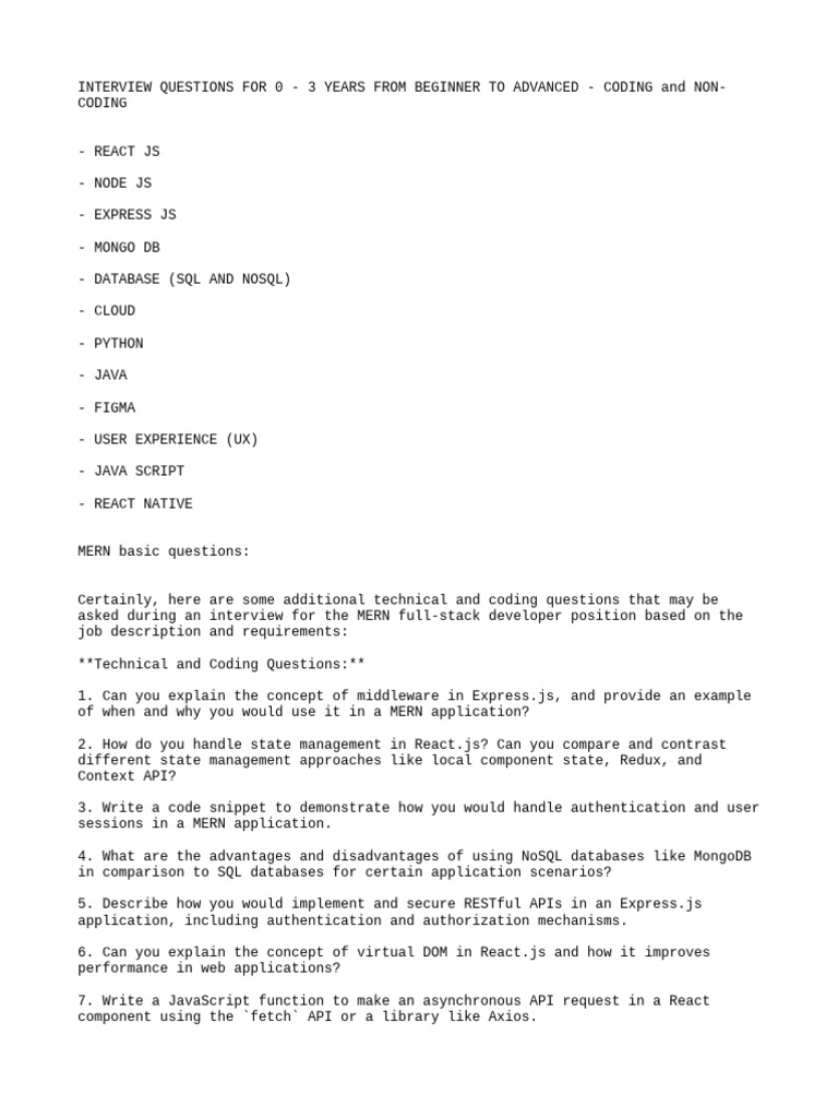 Interview Questions Coding And Non Coding Pdf Databases Cloud