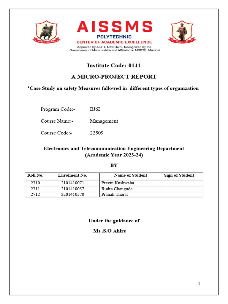 Microproject Report MANAGEMENT-1 | PDF | Occupational Safety And Health | Engineering