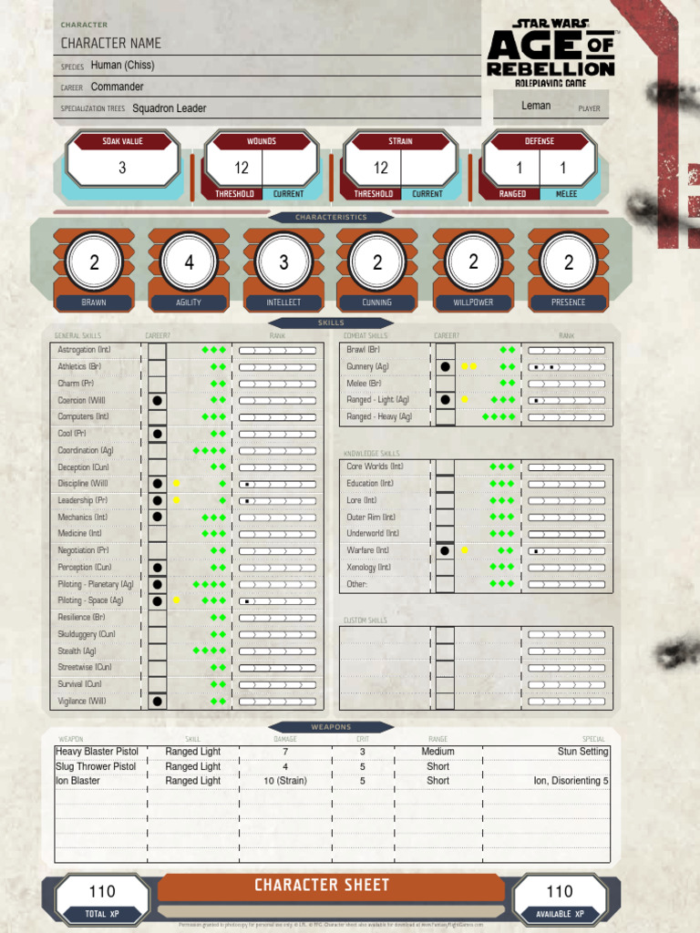 AoR Character Sheet Fillable - Lemans SL | PDF
