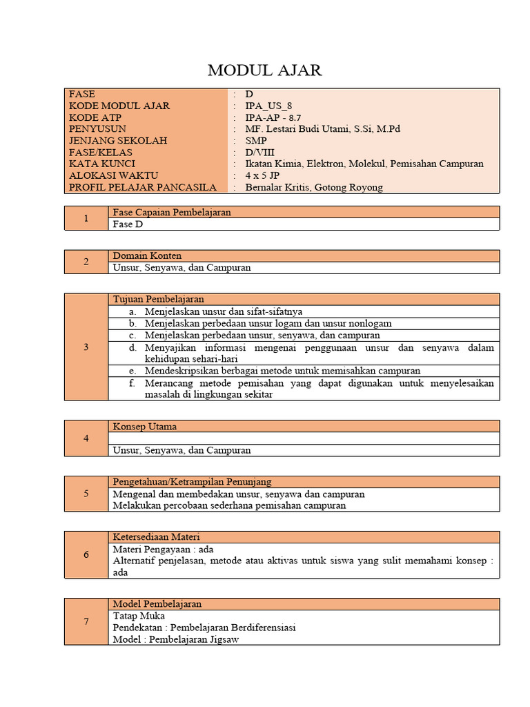 Modul Ajar IPA Kelas VIII SMP | PDF
