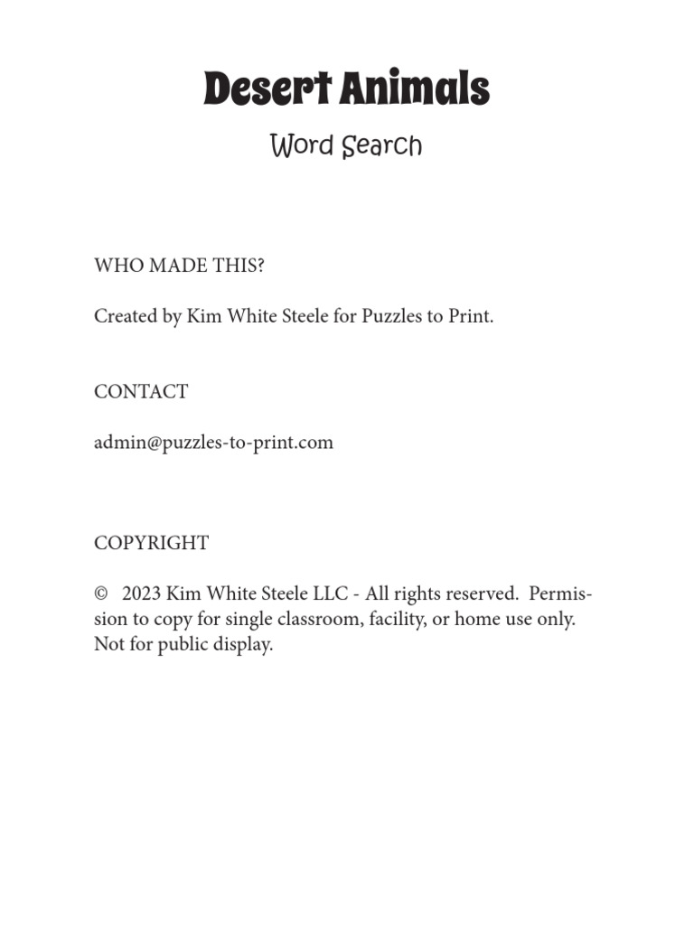 desert-animals-word-search | PDF | Word Search | Word Puzzles