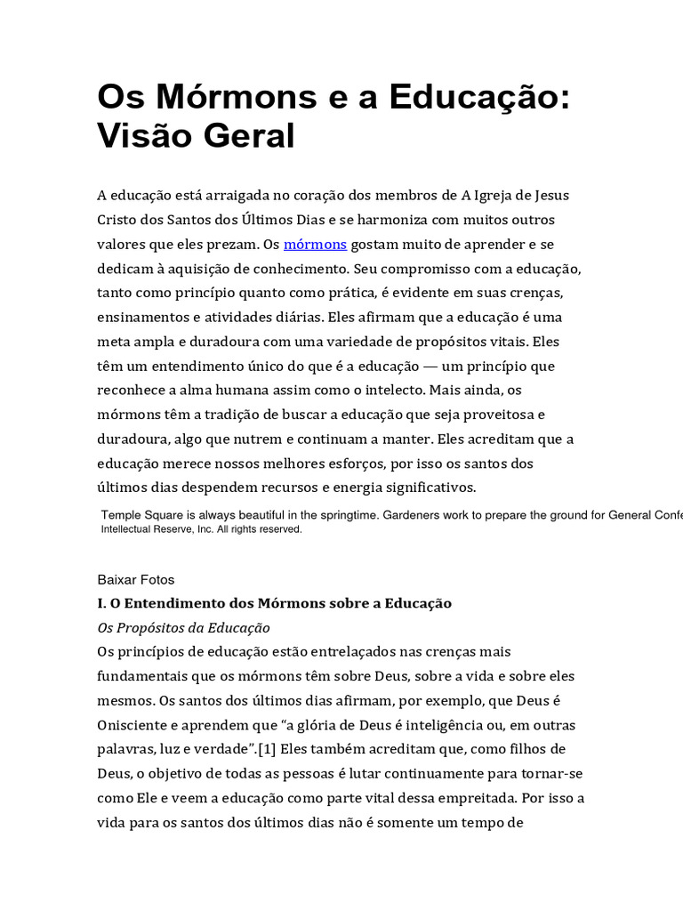 Mórmons e Educação: Princípios e Tradições | PDF | A Igreja de Jesus ...