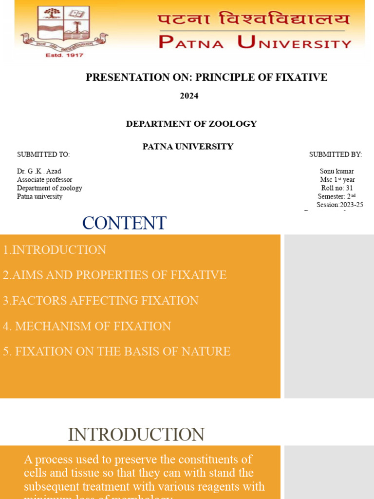 Fixation Presentation | PDF | Fixation (Histology) | Chemical Substances