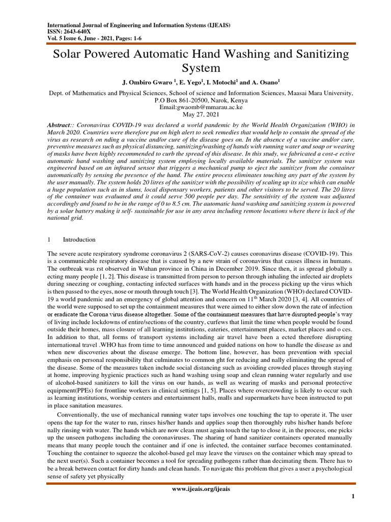 Hand Washing | PDF | Infrared | Sensor