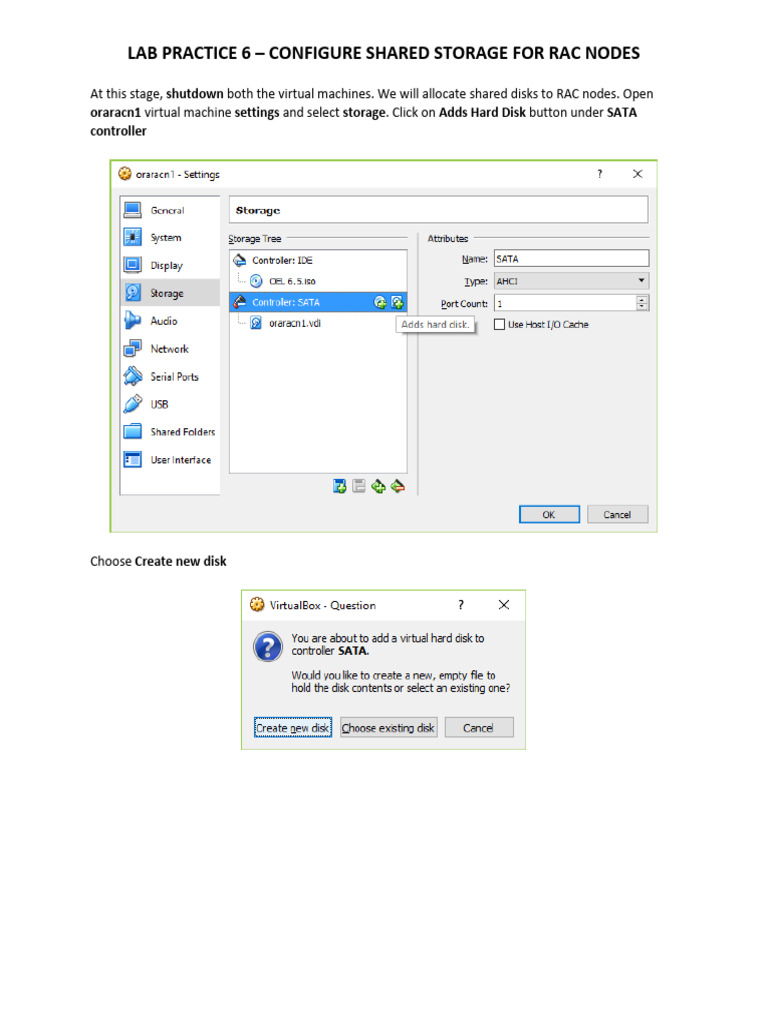 Lab Practice 6 - Configure Shared Storage For RAC Nodes | PDF