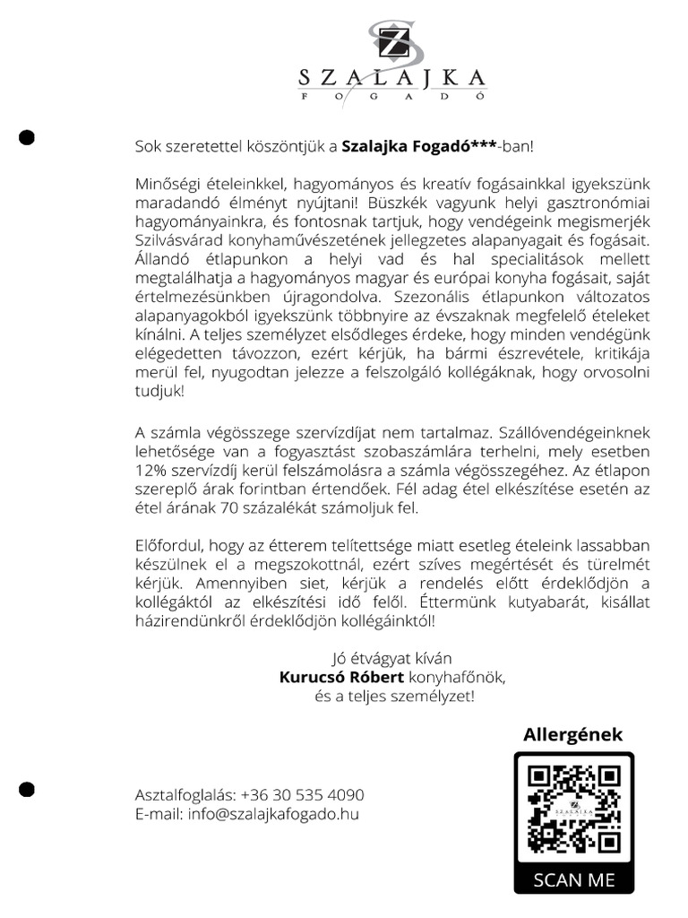 A La Carte Etlap 2024.01.01 | PDF