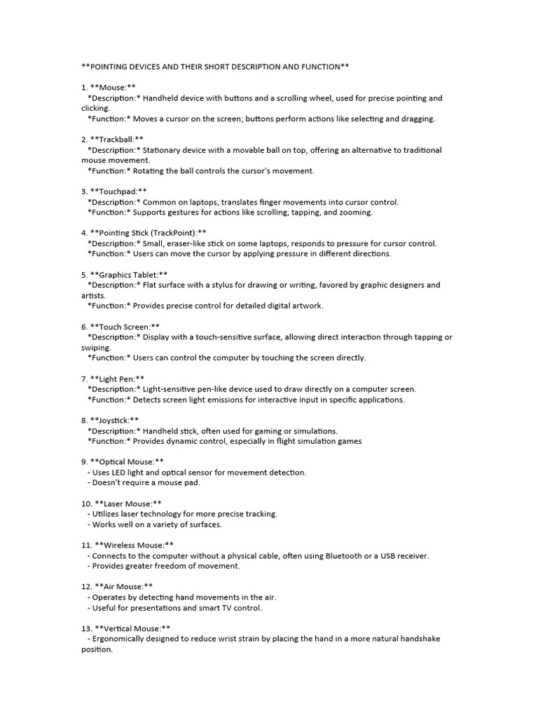 Overview of Pointing Devices | PDF | Computing | Input/Output