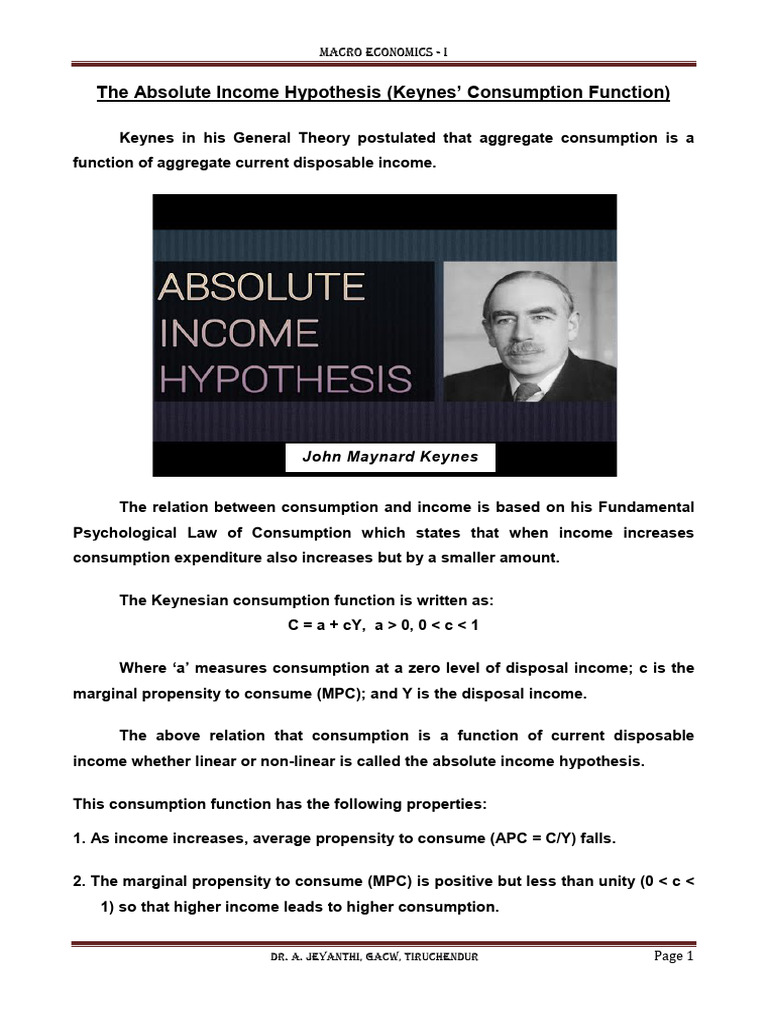 Absolute, Relative, Permanent Income Hypotheses | PDF | Consumption ...