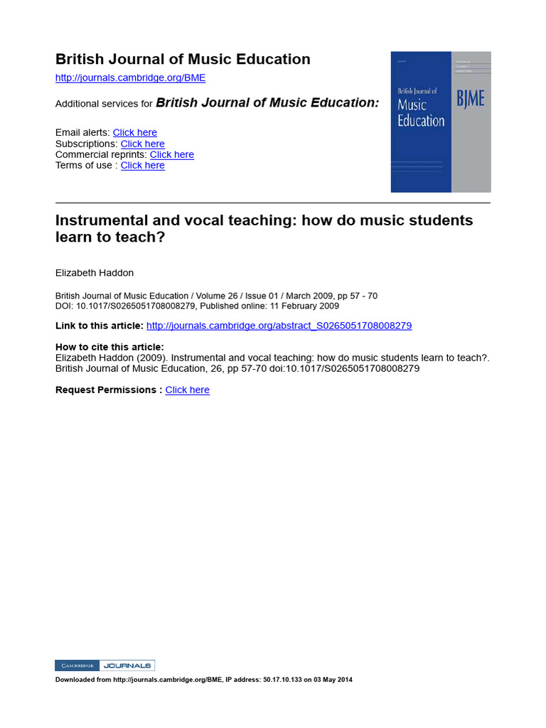 Instrumental and Vocal Teaching How Do M | PDF | Teachers | Learning