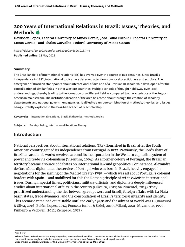 200 Years of International Relations in Brazil | PDF | International ...
