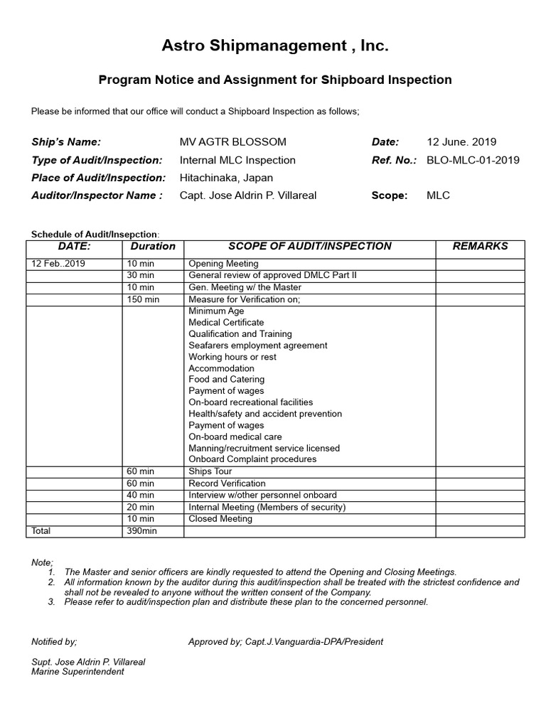 MLC-Shipboard Internal Audit Program | PDF