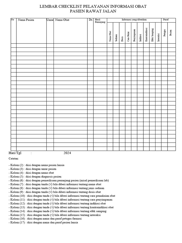 Lembar Checklist Pemberian Informasi Obat | PDF