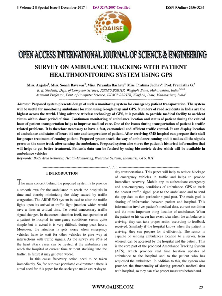 120 Oaijse Survey on Ambulance Tracking With Patient Healthmonitoring 9 ...