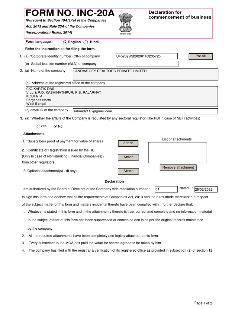 Form INC 20A 26022022 Signed | PDF | Business