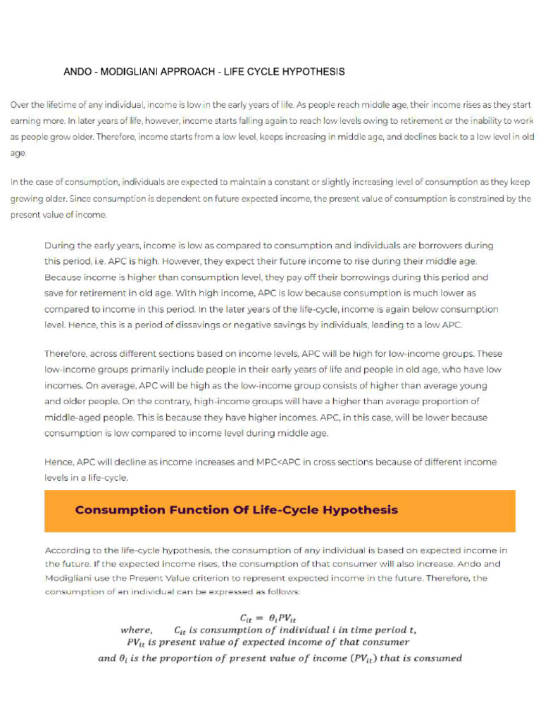 Life Cycle Hypothesis | PDF