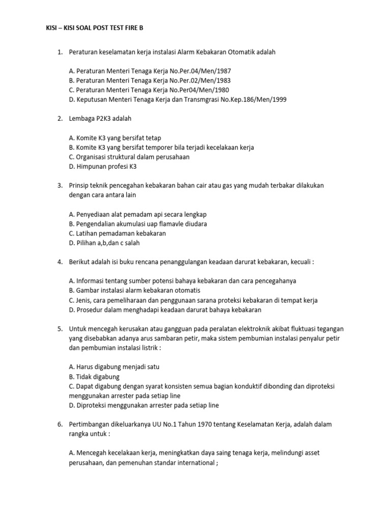 Kisi-kisi K3 dan Pencegahan Kebakaran | PDF