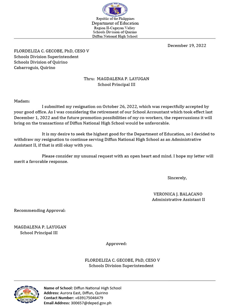 Withdrawal of Resignation Letter | PDF