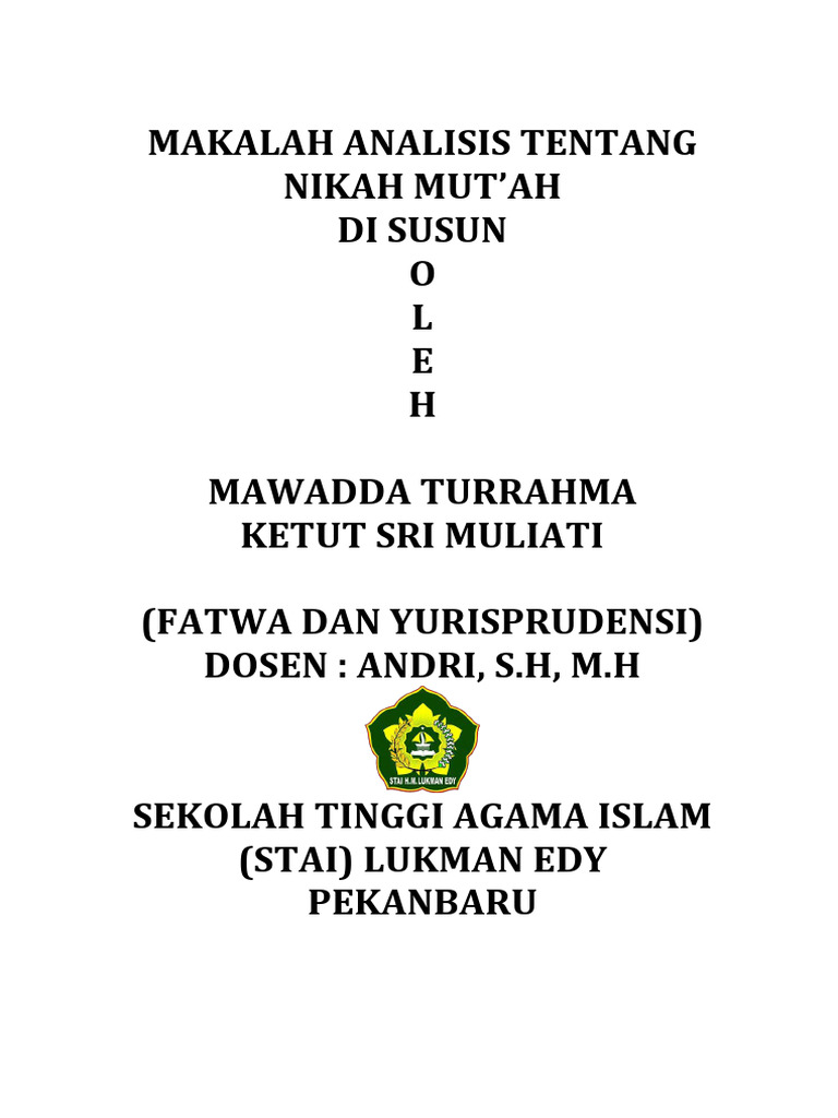 Makalah Nikah Mut'ah 2021 | PDF