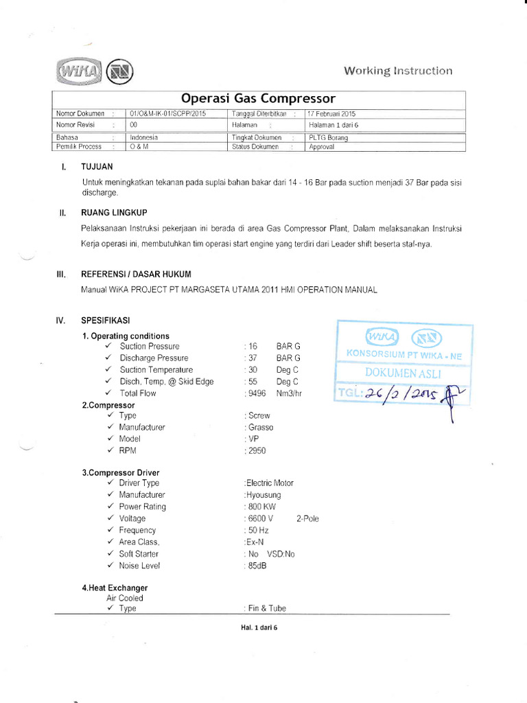 Panduan Operasi Gas Compressor PLTG | PDF