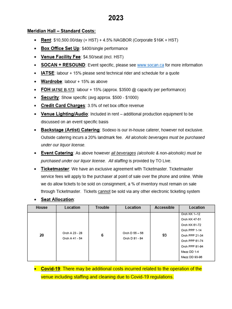 MERIDIAN HALL 2023 Rate Sheet | PDF | Business